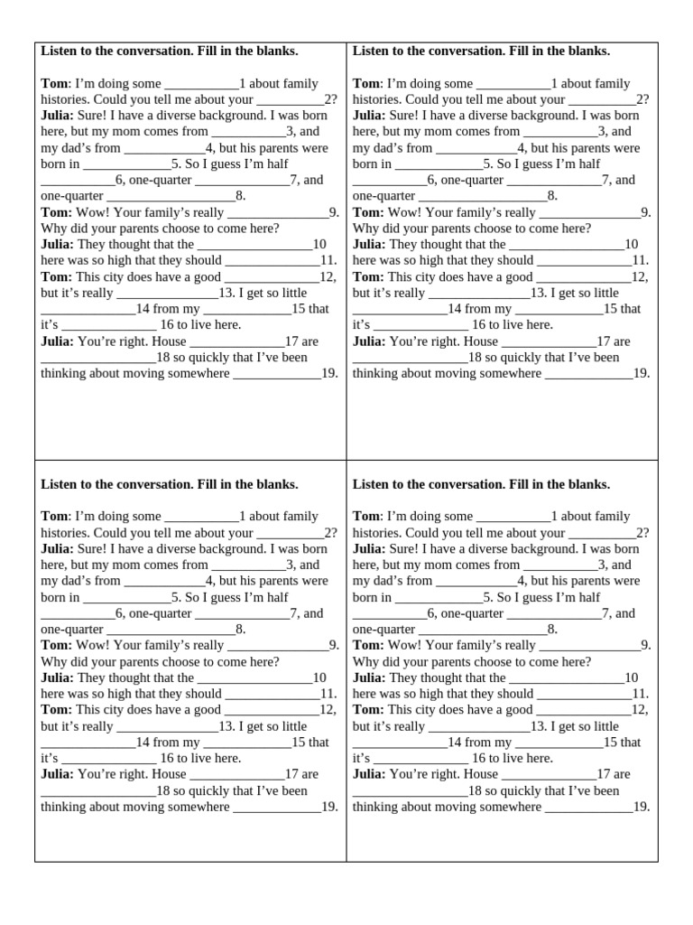 conversation fill in the blanks | PDF
