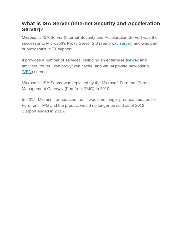 What Is ISA Server (Internet Security and Acceleration Server) ? | PDF