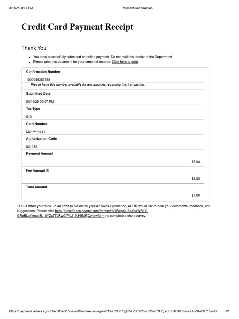 2024 AZ Payment Receipt | PDF