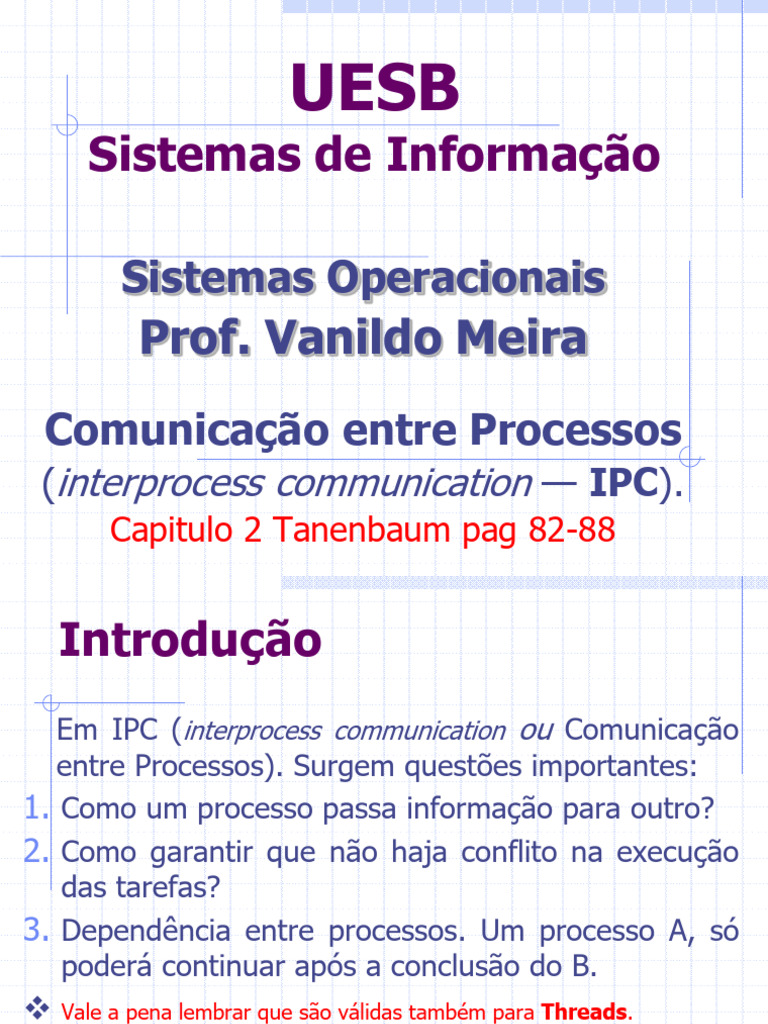 Comunicação entre Processos em Sistemas Operacionais | PDF | Processo ...