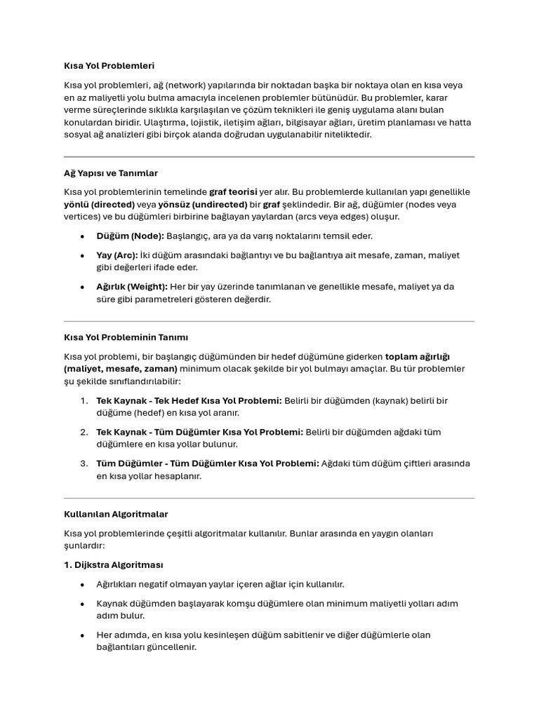 Kısa Yol Problemleri | PDF