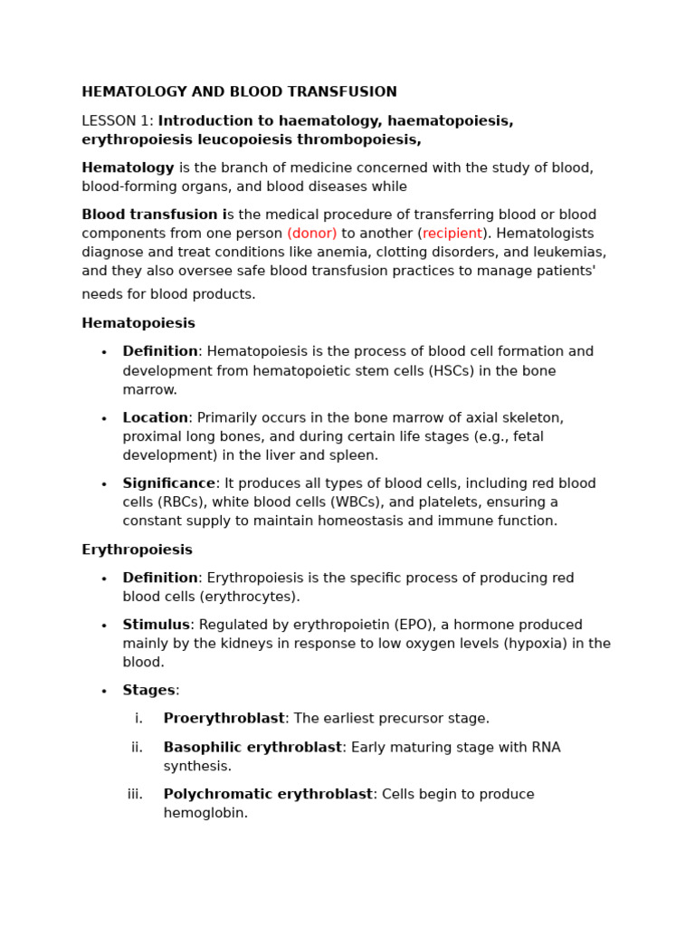 Bpa2004-Hematology and Blood Transfusion-Introduction | PDF | Blood ...