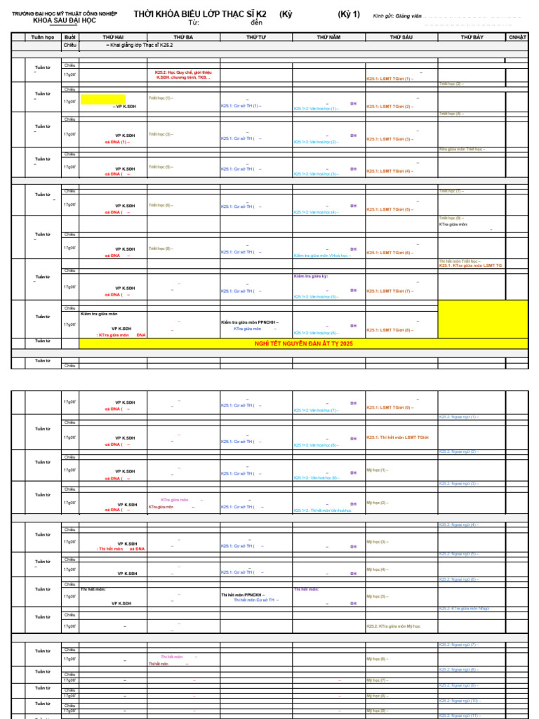 Thời Khóa Biểu Kỳ 1 (2024-2025) | PDF