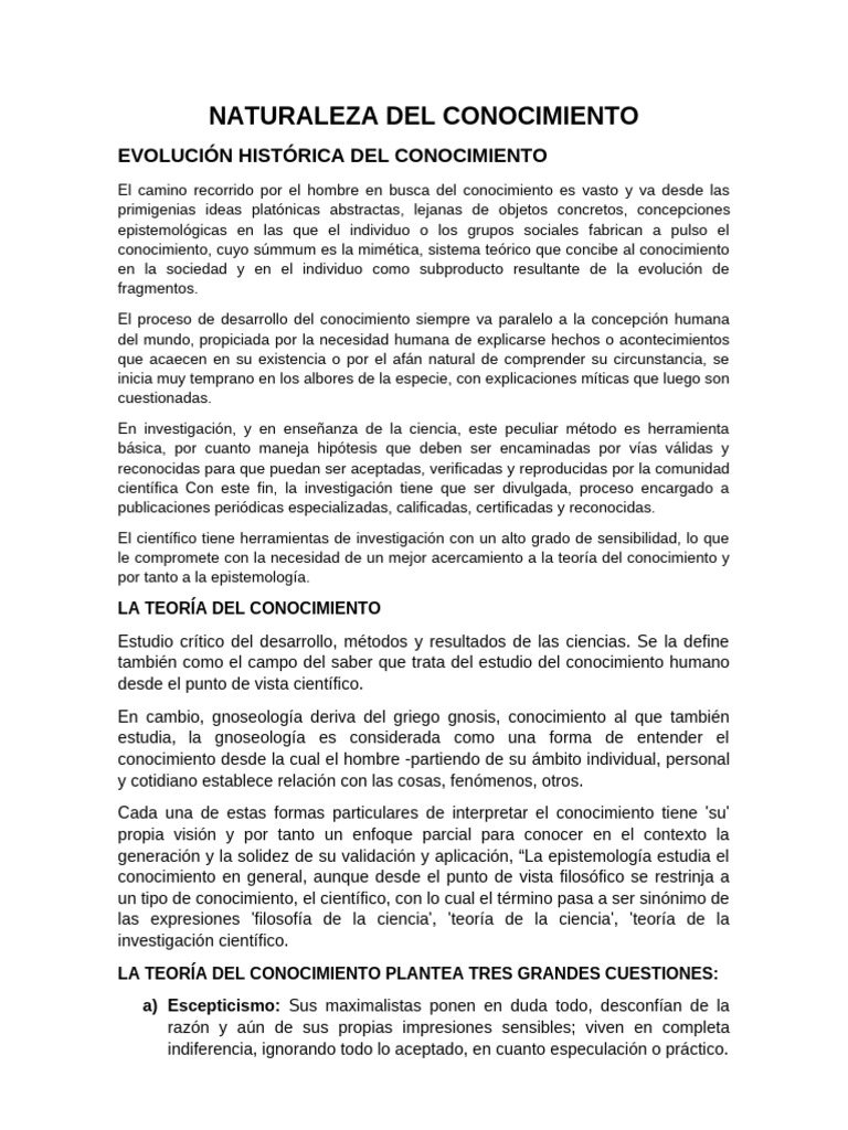 Naturaleza Del Conocimiento | PDF | Conocimiento | Verdad