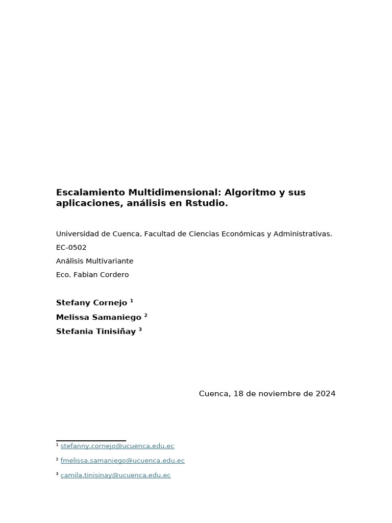 Escalamiento Multidimensional | PDF | Matriz (Matemáticas) | Bases de datos