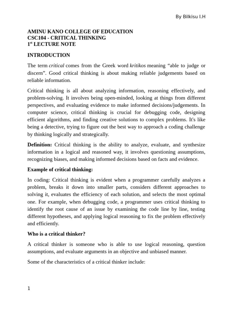 Critical Thinking CSC104 | PDF | Critical Thinking | Thought