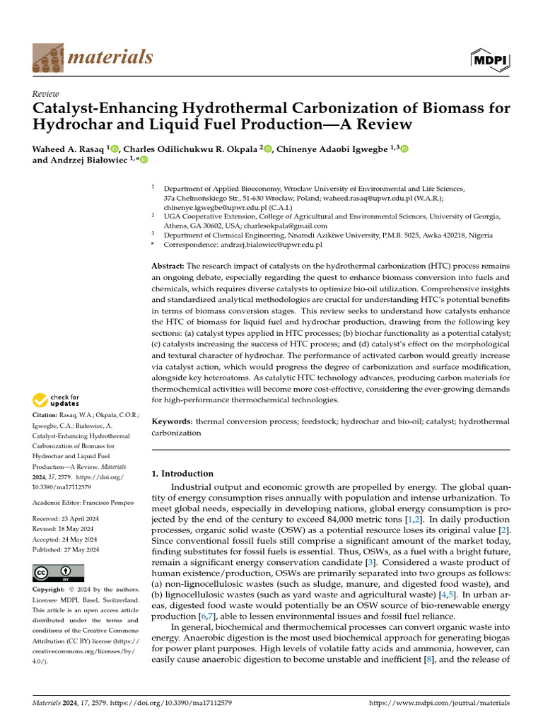 Catalyst-Enhancing Hydrothermal Carbonization of Biomass For | PDF | Biofuel | Catalysis