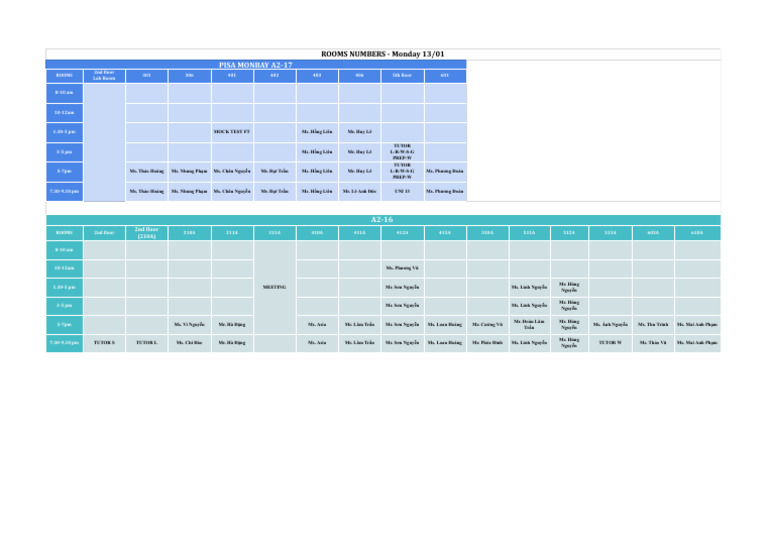 Rooms Numbers Monday 13 01 HL | PDF