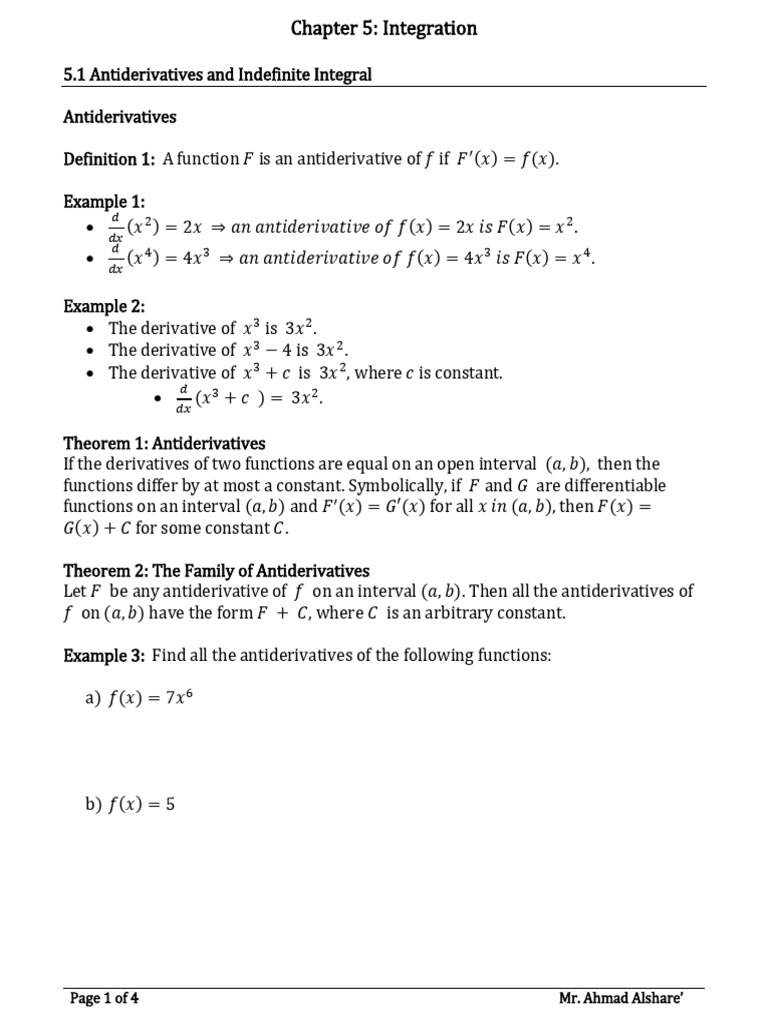 Antiderivatives and Indefinite Integrals | PDF | Analysis ...