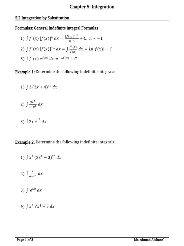 5.2 Integration by Substitution | PDF