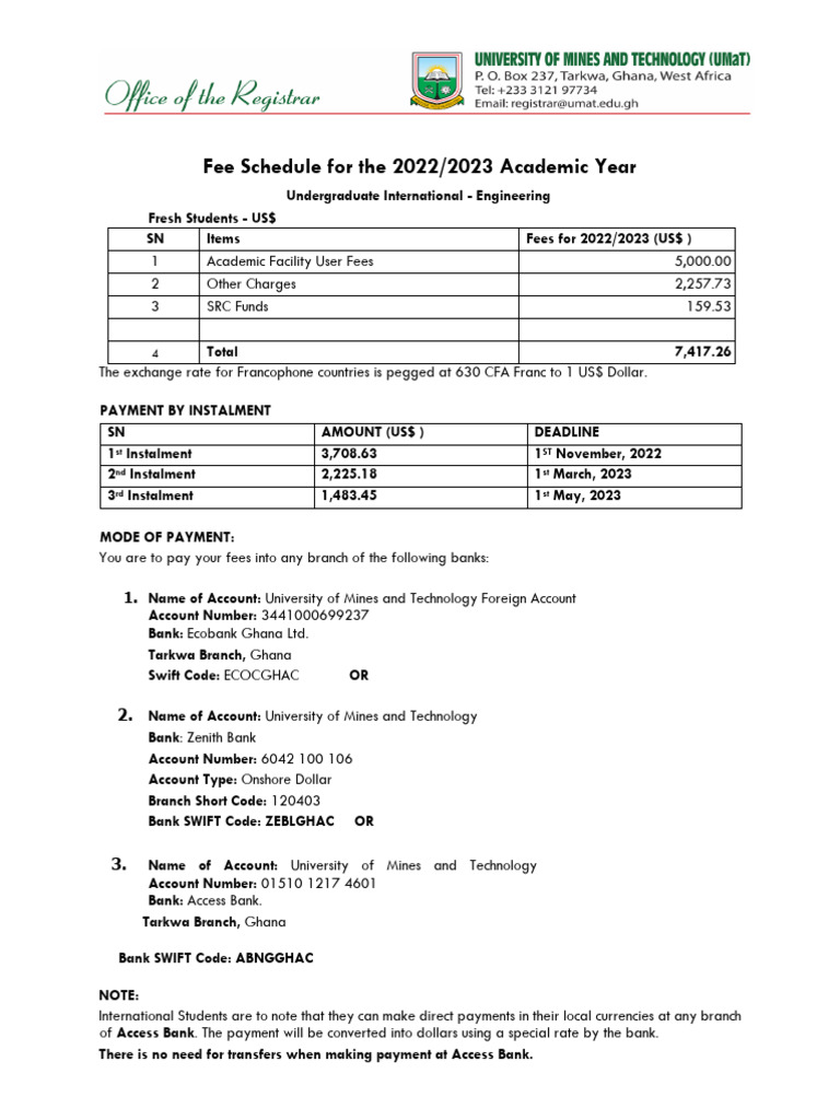 Engineering Fee Schedule 2022/2023 | PDF