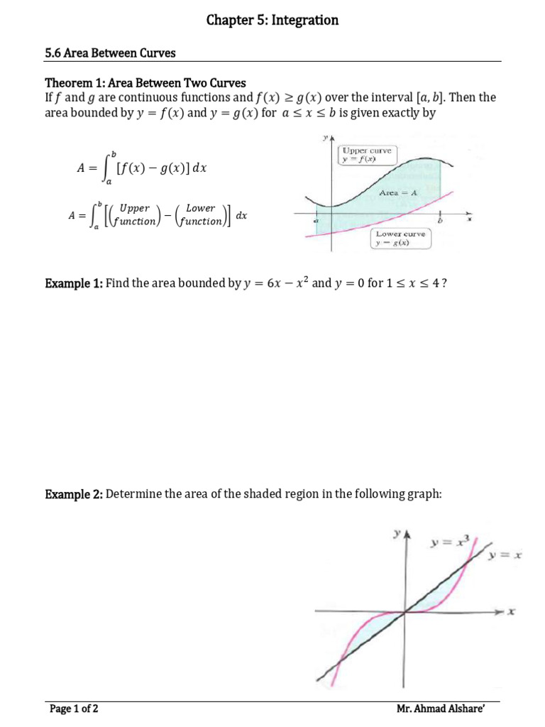 Area Between Two Curves Explained | PDF