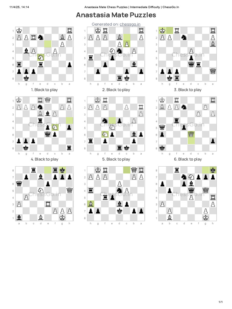 Anastasia Mate Chess Puzzles - Intermediate Difficulty - ChessGo - in ...