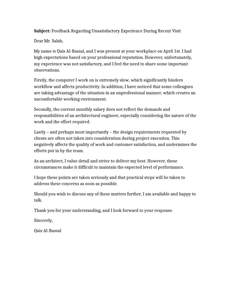 Qais Feedback Letter | PDF