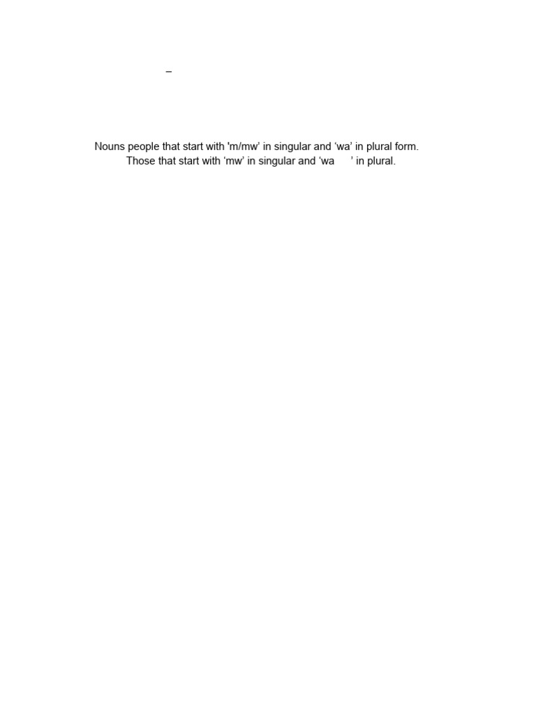 Swahili Noun Classes A-WA and KI-VI | PDF | Plural | Linguistic Morphology
