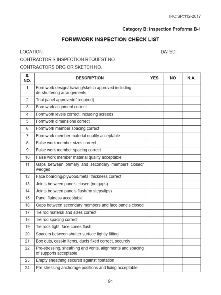 FormWork Inspection Report | PDF | Materials | Mechanical Engineering