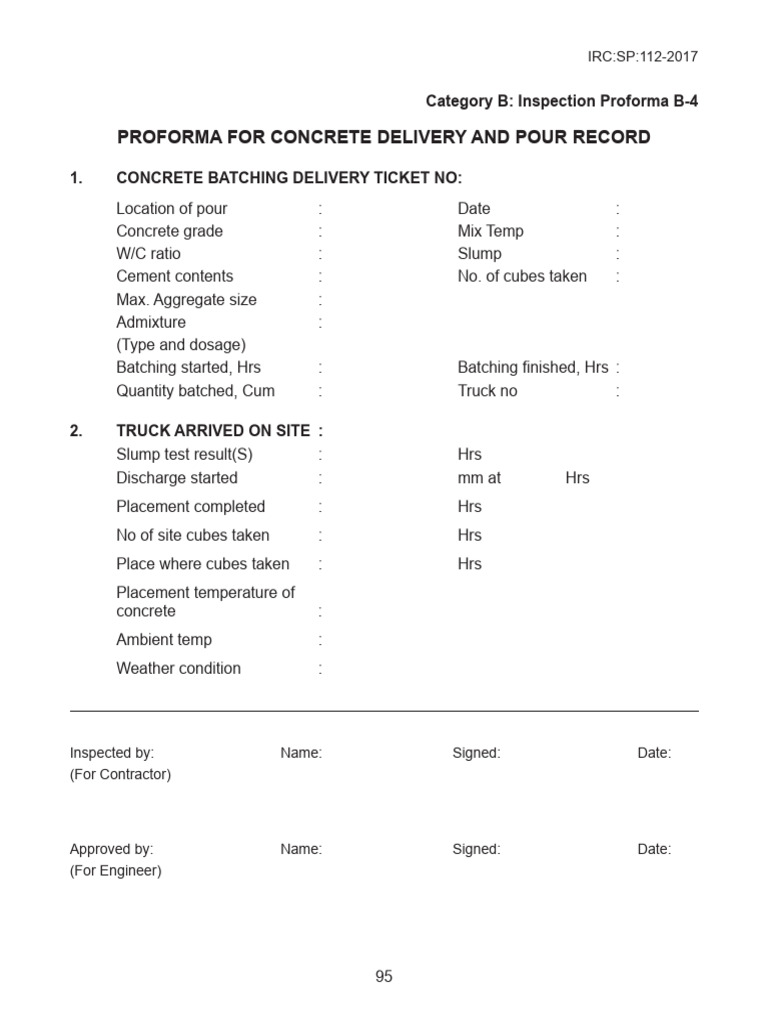 Proforma For Concrete Delivery and Pour Record | PDF