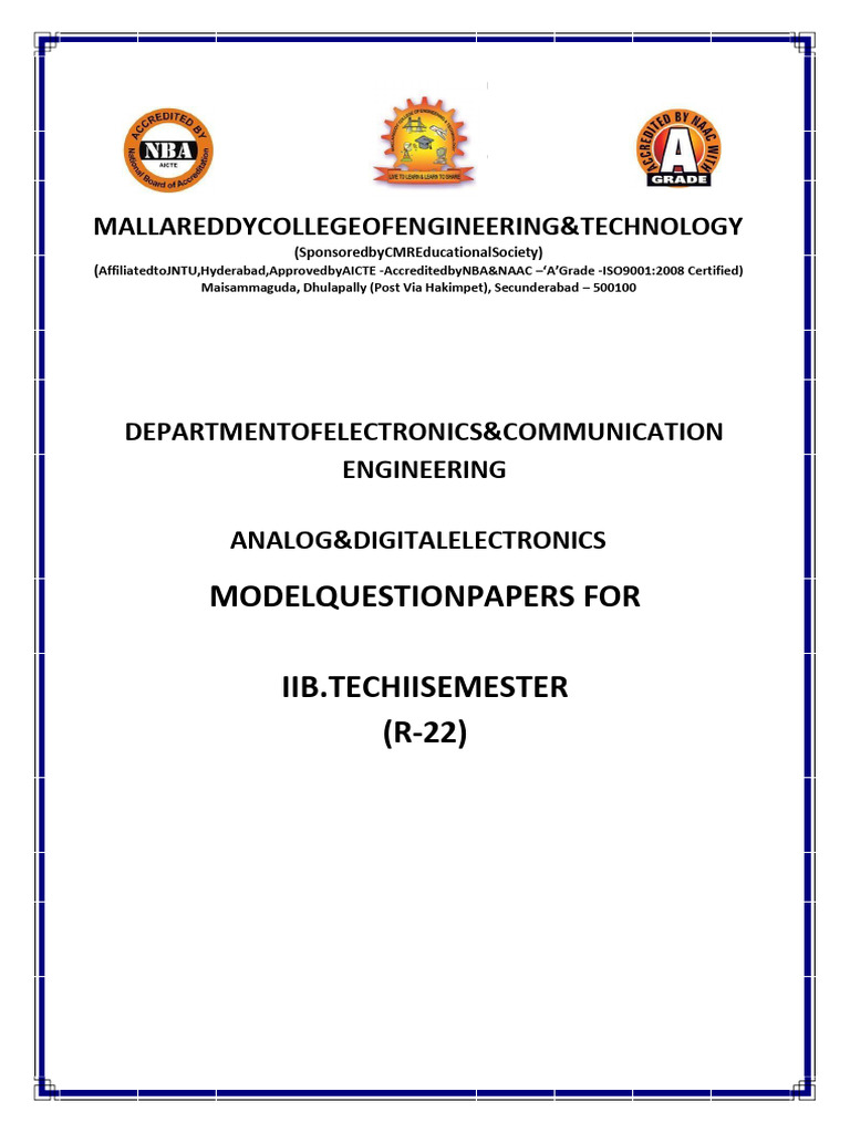 Analog & Digital Electronics Question Bank | PDF | Field Effect Transistor | Semiconductor Devices