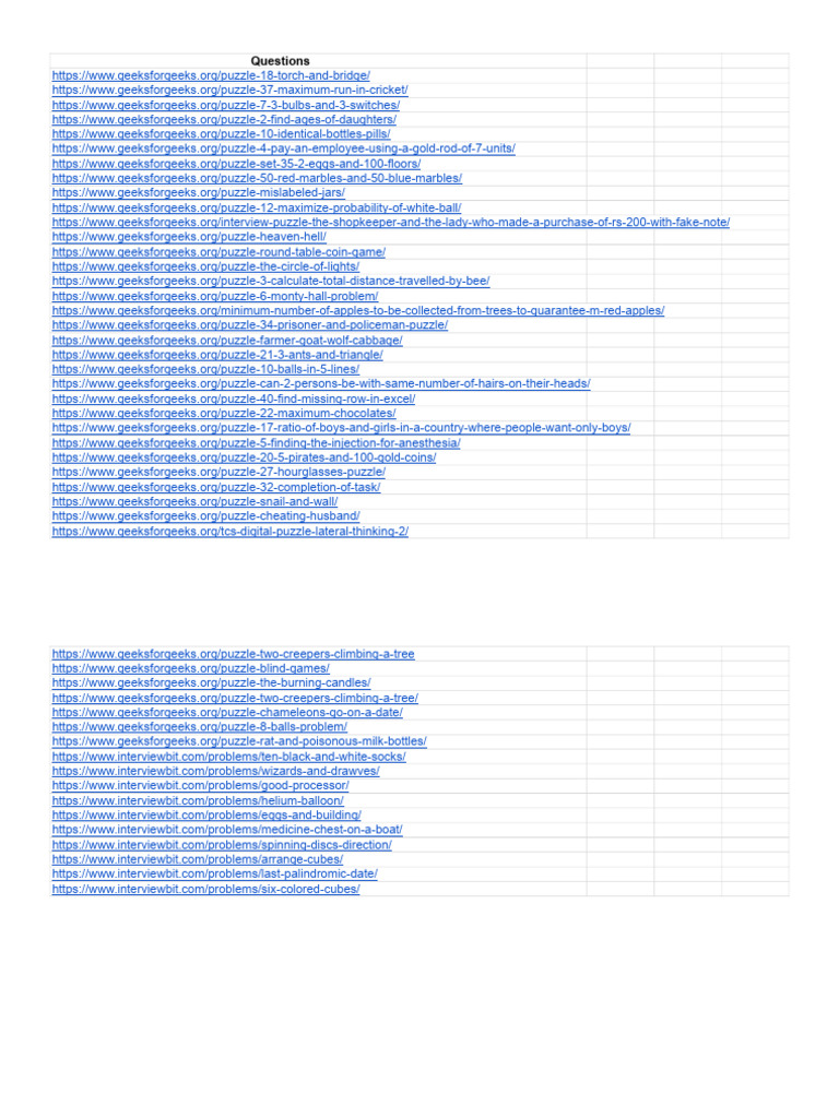Puzzle For Placement - XLSX - Sheet1 | PDF