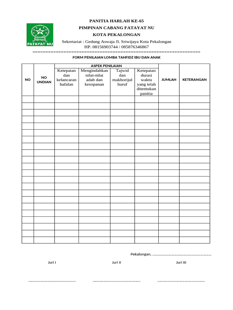 Form Nilai Juri | PDF