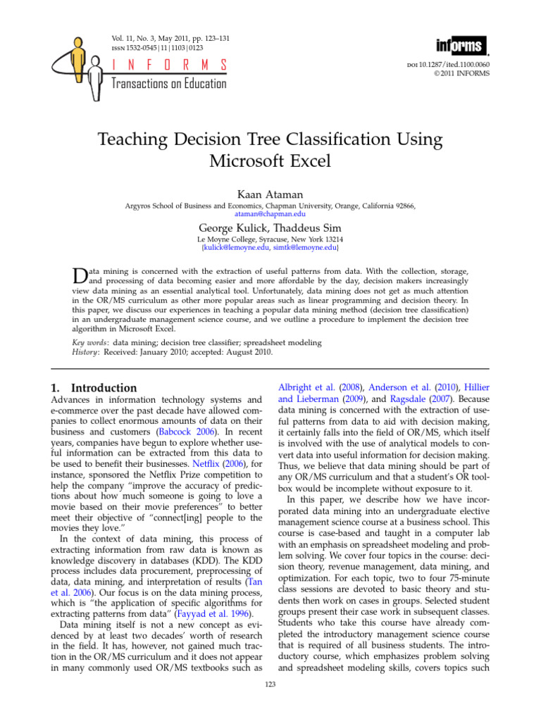 Teaching Decision Tree Classification Using Microsoft Excel | PDF ...