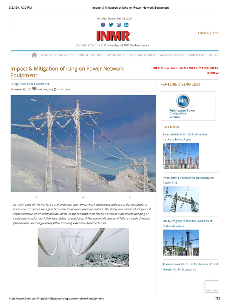 Impact & Mitigation of Icing On Power Network Equipment | PDF ...