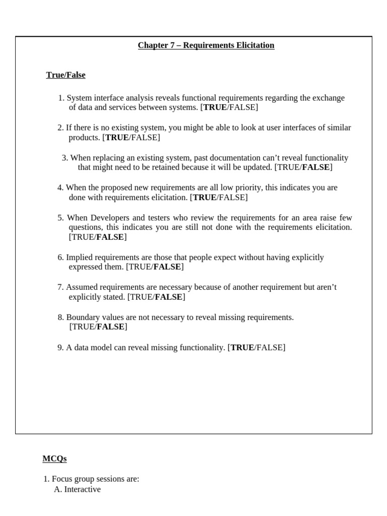 Chapter 7 Questions With Answers - Requirements Elicitation | PDF