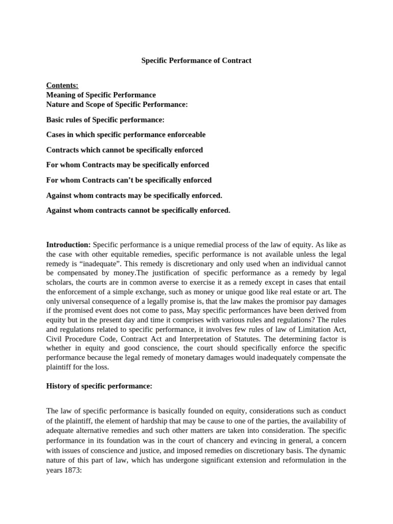 Specific-Performance-of-Contract | PDF | Legal Remedy | Equity (Law)
