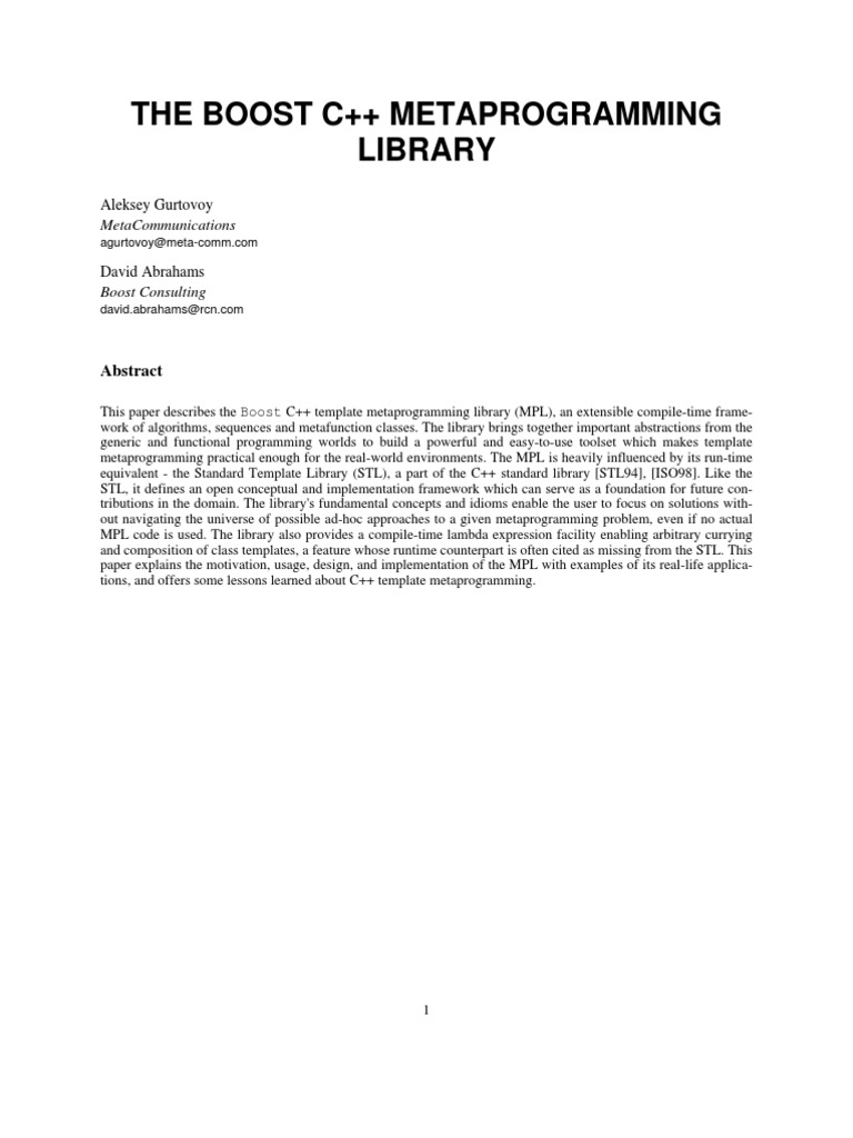 The Boost C Metaprogramming Library Aleksey Gurtovoy Pdf C