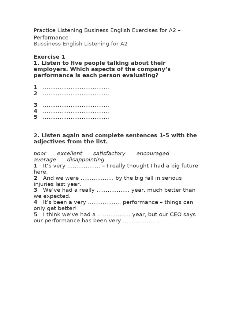 A2 Business English Listening Exercises | PDF