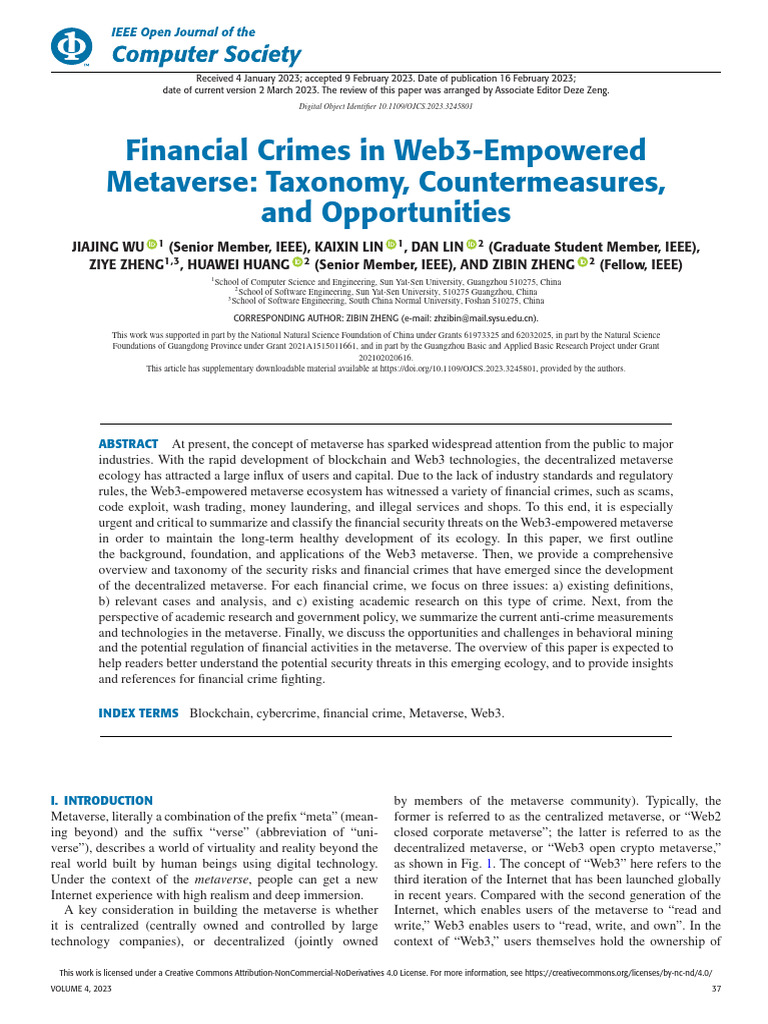Financial Crimes in Web3-Empowered Metaverse Taxonomy Countermeasures ...