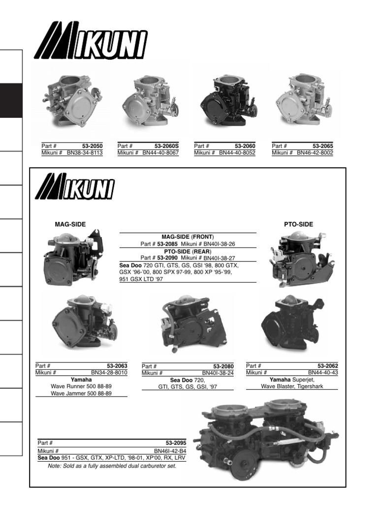 Mikuni Dual Carburetor Set for Sea Doo | PDF | Valve | Carburetor