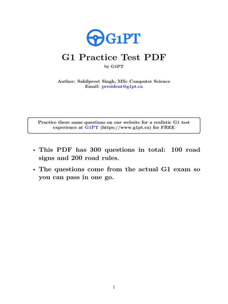 g1 Test Questions and Answers | PDF | Traffic | Intersection (Road)