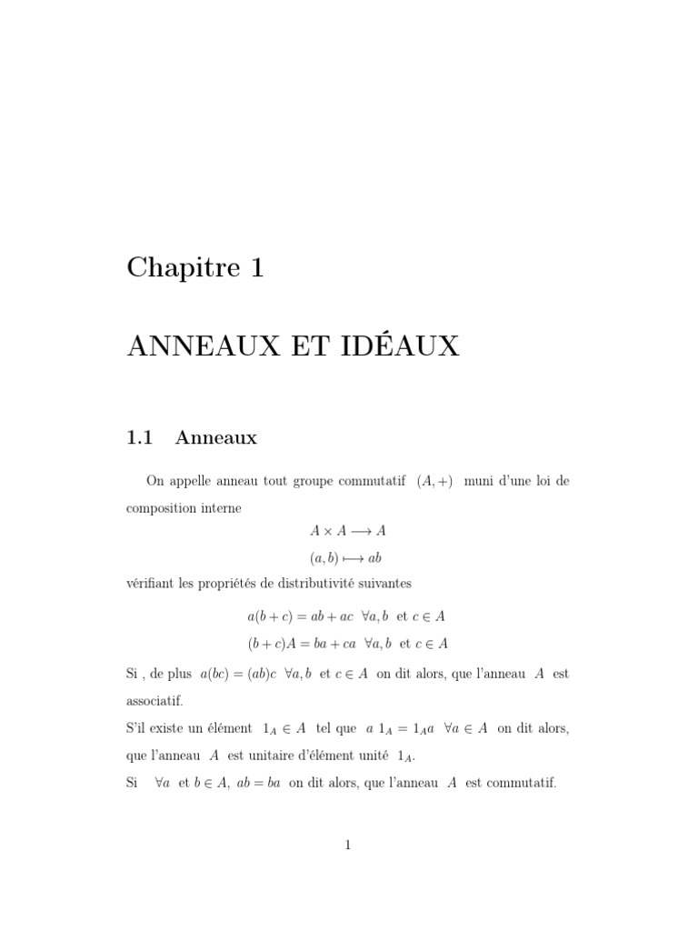 Anneaux et idéaux : Concepts fondamentaux | PDF | Anneau (mathématiques ...