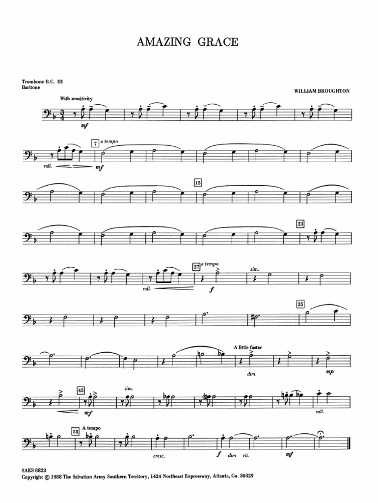 Amazing Grace Bb Solo - Wiliam Broughton - Trombone-Baritone - BC | PDF