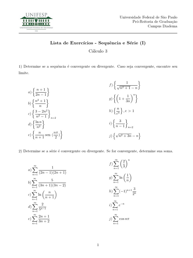 Exercícios Sequências e Séries | PDF