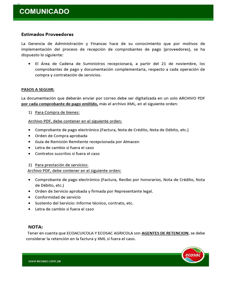 Comunicado Proveedores Compras 2022 Actualizado | PDF | Factura | Industrias de servicio