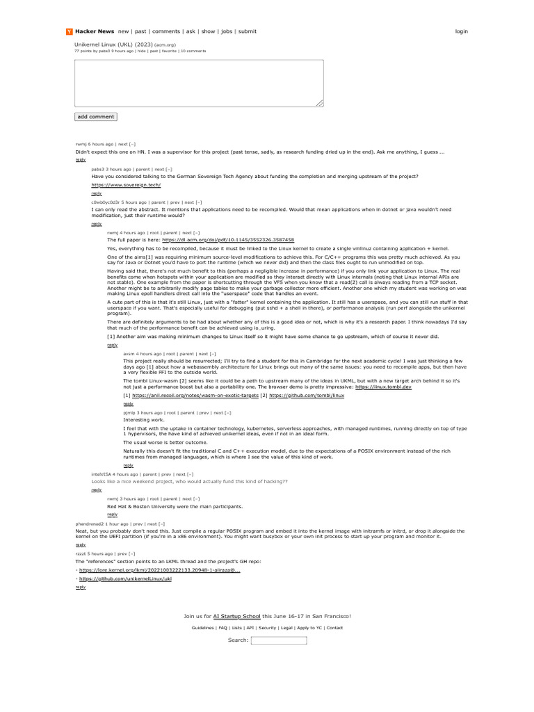 Unikernel Linux (UKL) (2023) - Hacker News | PDF | Runtime System | Linux