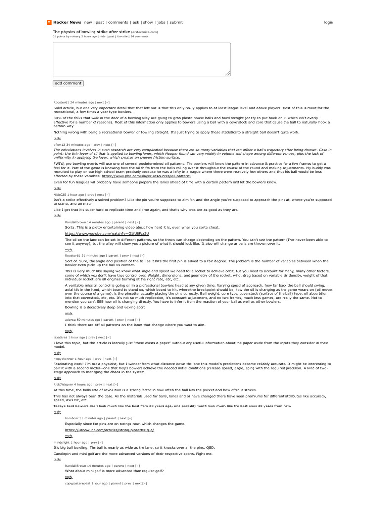 The Physics of Bowling Strike After Strike - Hacker News | PDF