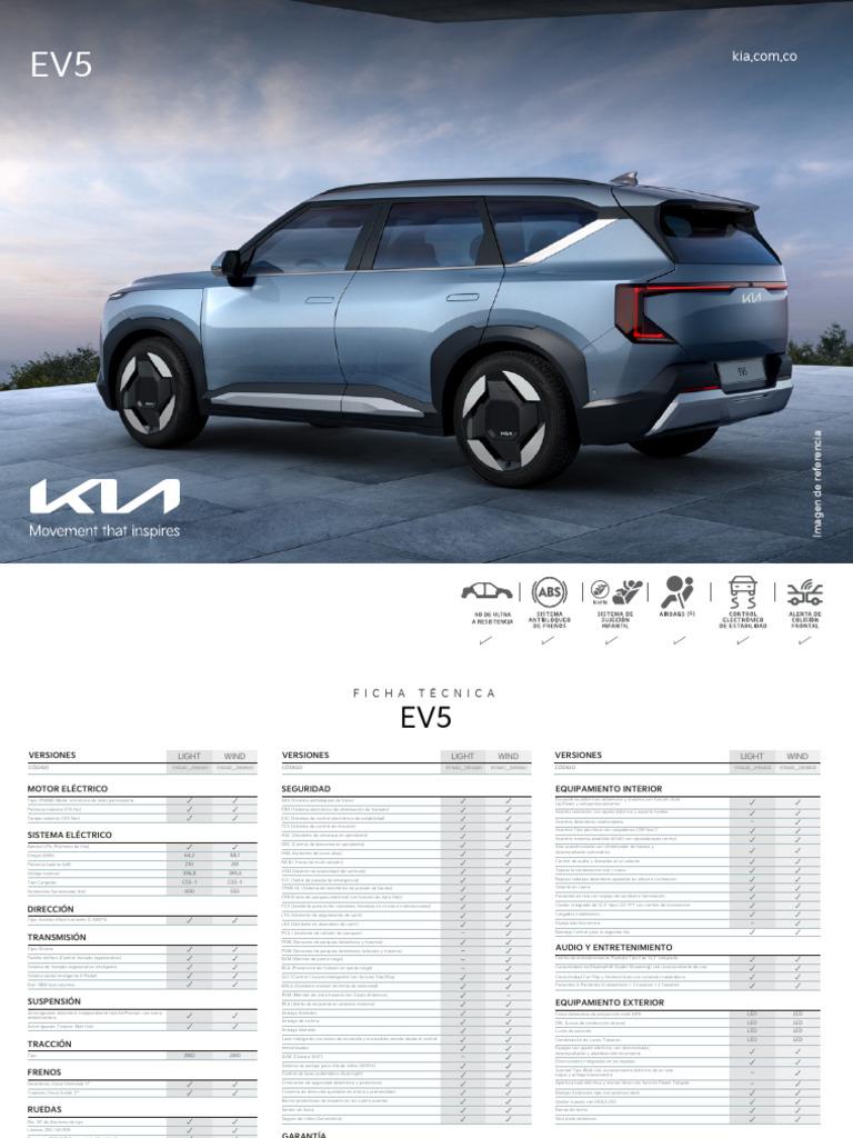 24 06 Ficha Tecnica EV5 (OV) v1 | PDF | Diodo emisor de luz | Sistema de freno antibloqueo