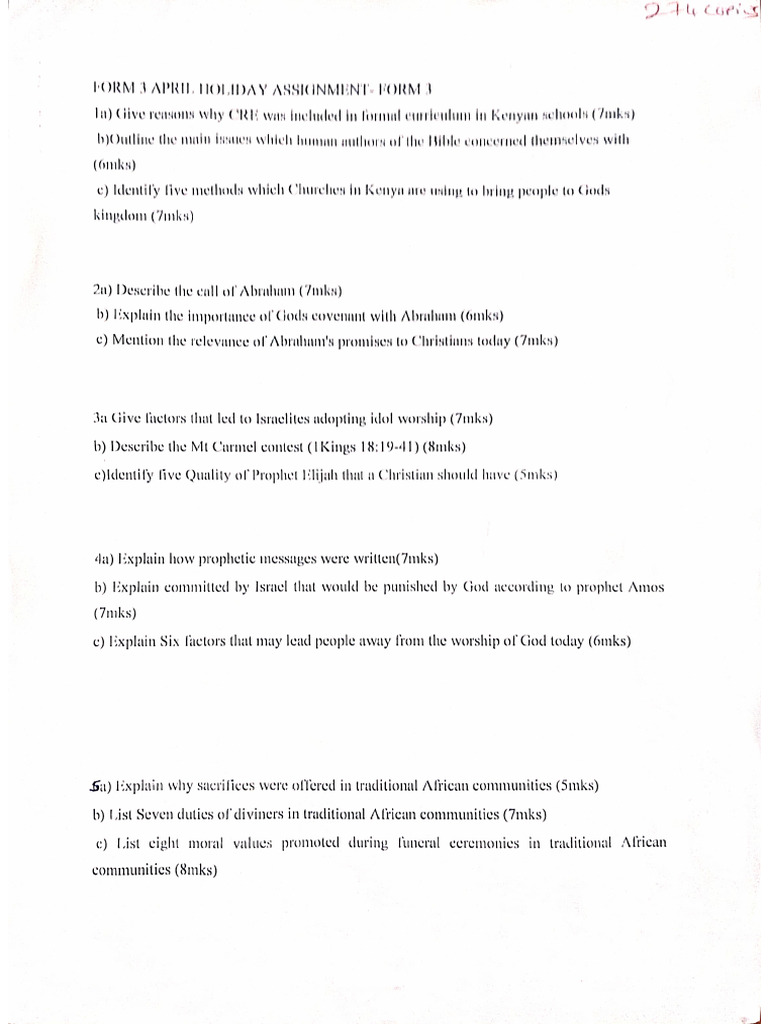 Cre Form 3 April Holiday Assignment | PDF