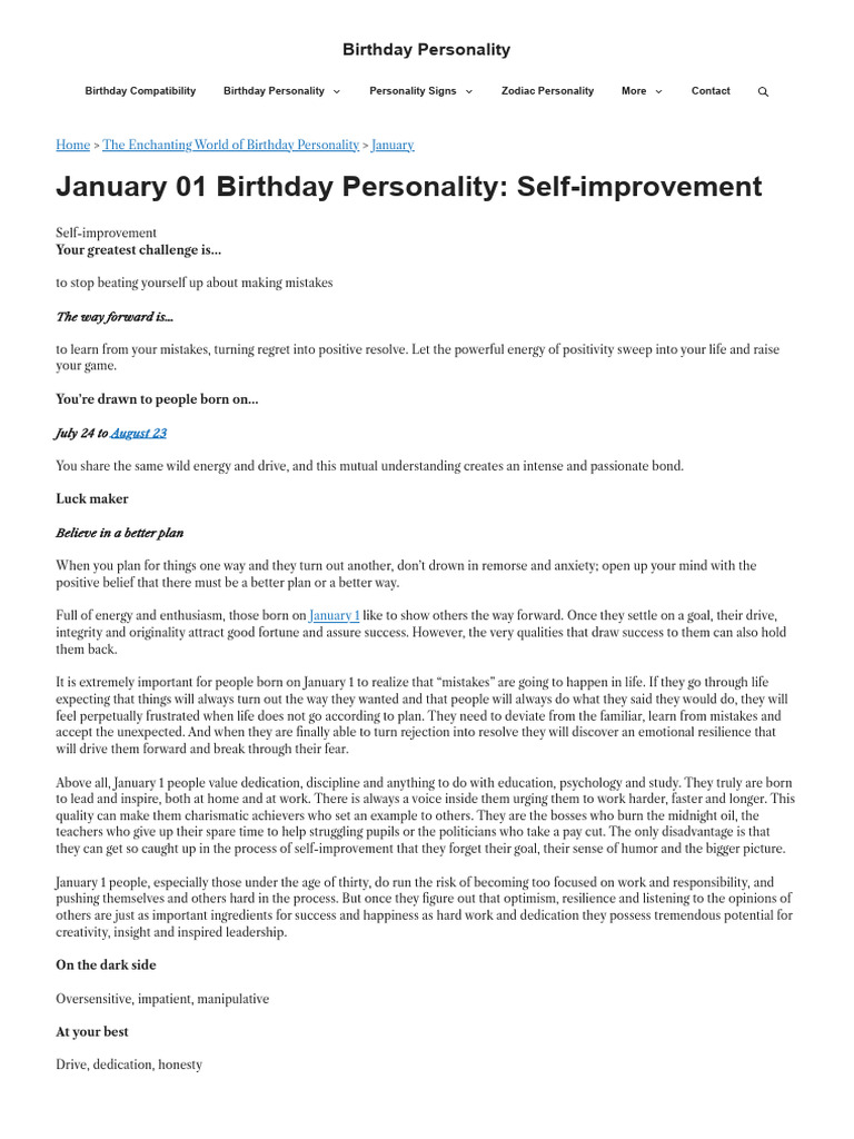 Birthday Personality For 01.01. (Subconscious) | PDF | Psychology ...