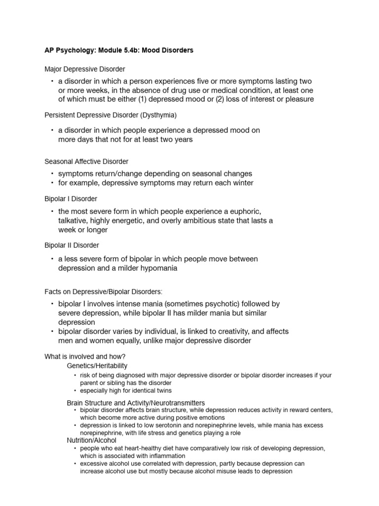 Module 5.4b - Mood Disorders Worksheet | PDF | Bipolar Disorder | Major ...
