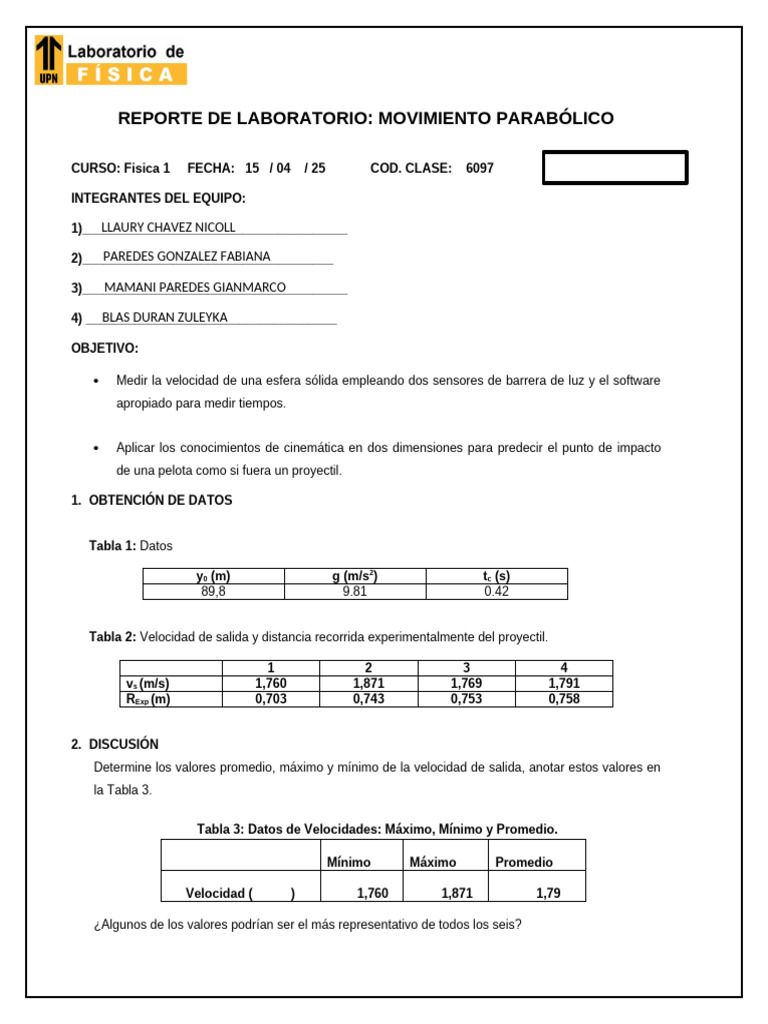 Reporte Lab Fisi1 2024 | PDF | Velocidad | Movimiento (física)