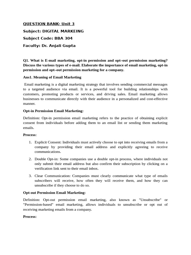 DM Imp. Questions With Answers Unit 3 | PDF | Search Engine Optimization | Search Engine Marketing