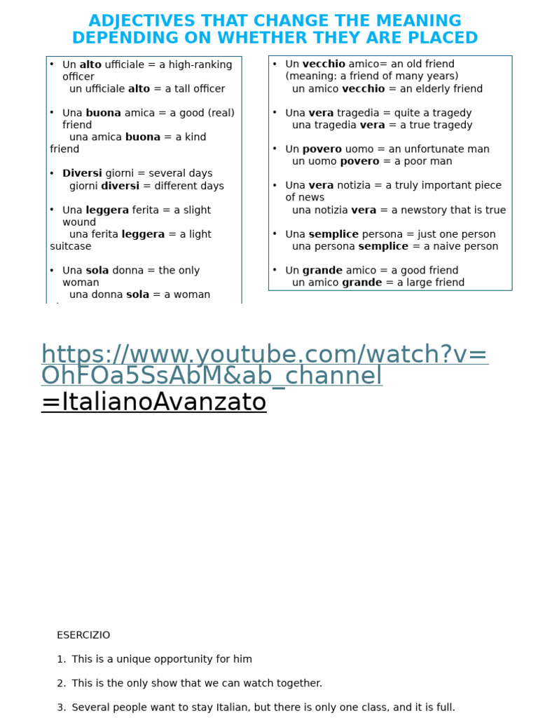 Adjectives That Change The Meaning Depending On Whether | PDF