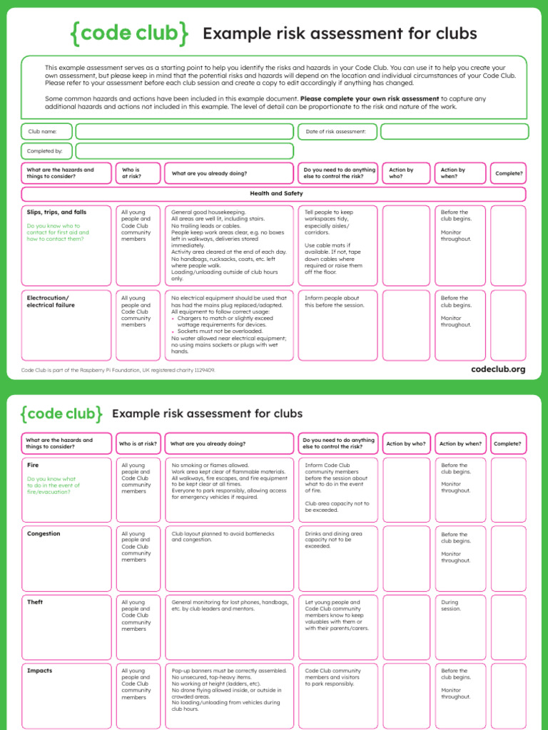 Code_Club_Example_Risk_Assessment_A4_Template | PDF | Allergy | Risk