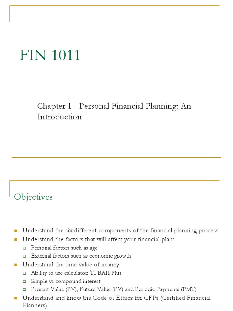 FIN 1011 CH 1 - Introduction pP0 | PDF | Time Value Of Money | Interest