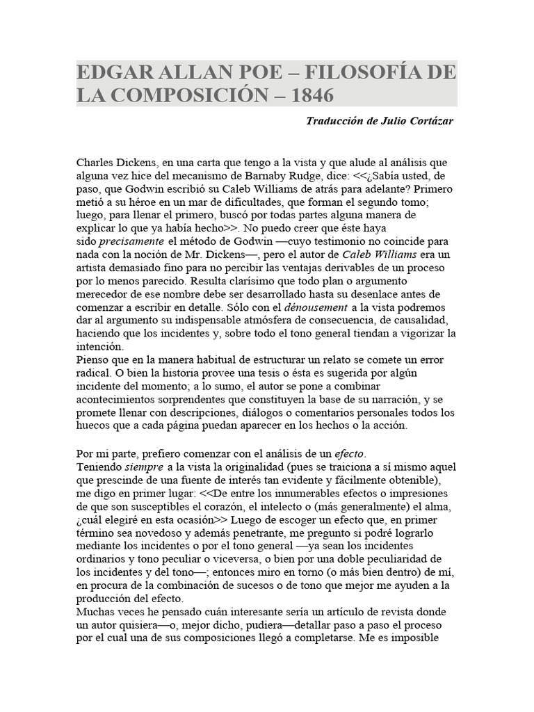 EDGAR ALLAN POE Filosofia de La Composicion | PDF | Metro (poesía) | Verdad