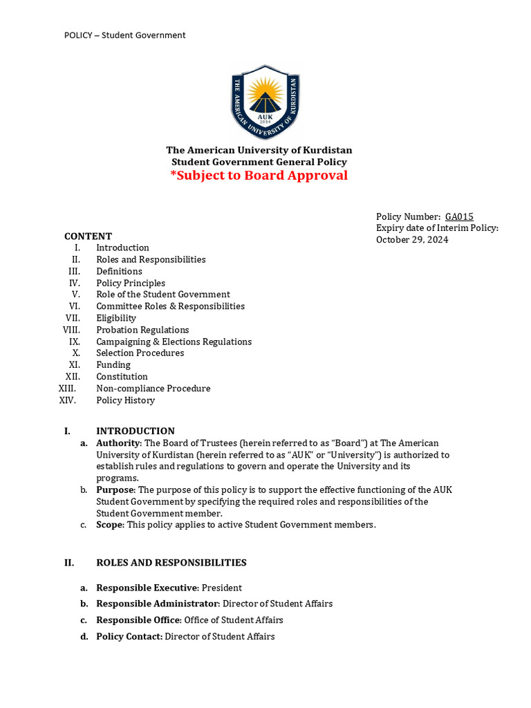 GA015-Student-Government-Policy | PDF | Elections | Presidents Of The ...